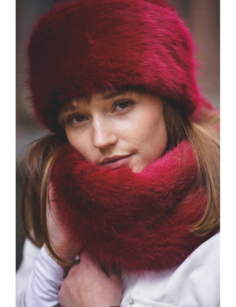 Burgundy faux fur hat - ALINE