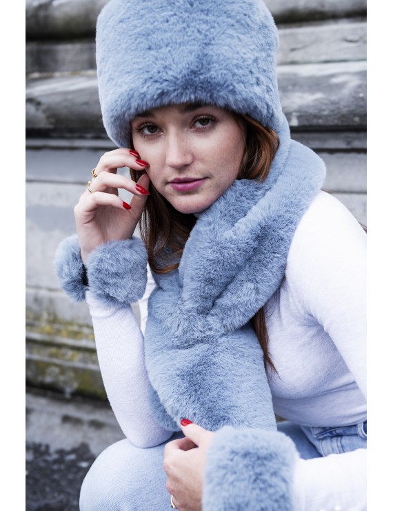Blue faux fur cuffs perfect during winter - Made in France - ALINE
