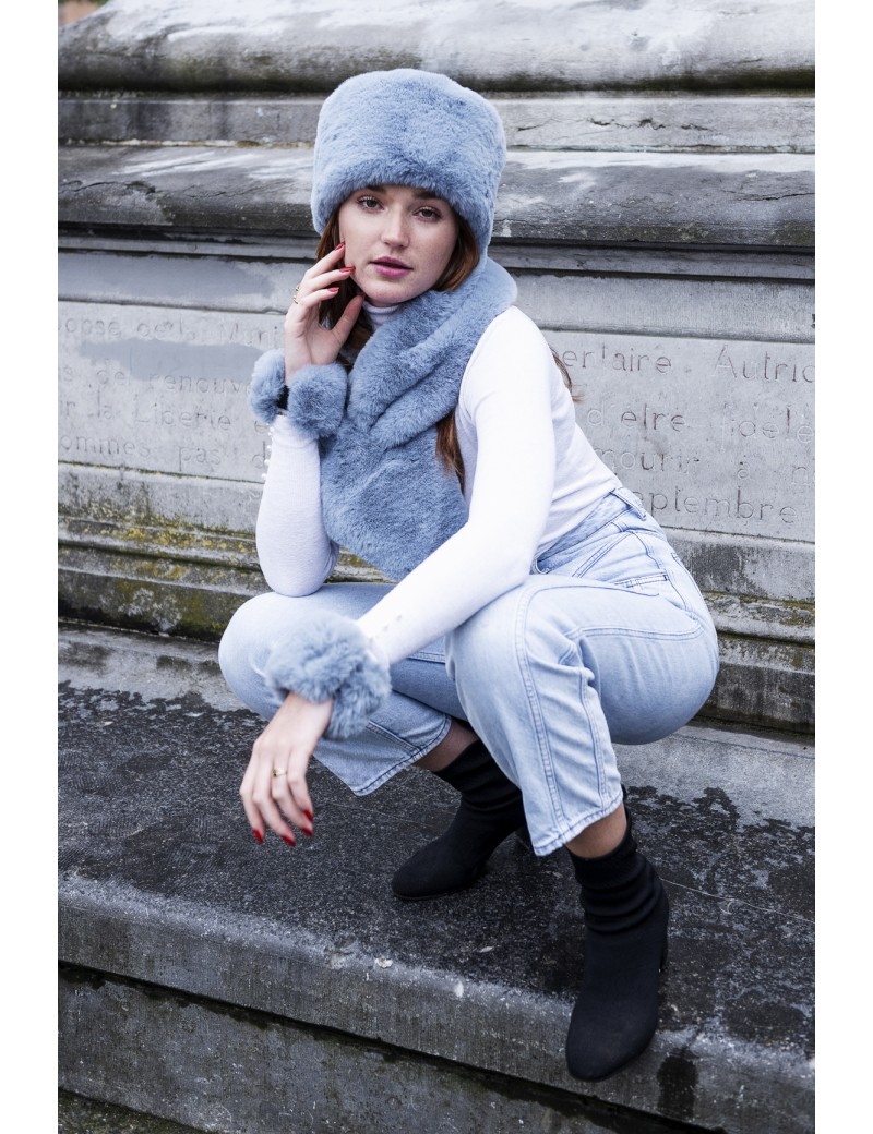 Blue faux fur cuffs perfect during winter - Made in France - ALINE